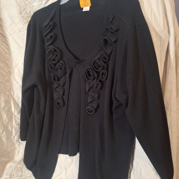 Ruby Rd. | Sweaters | Ruby Rd Elegant Black Ruffle Cardigan | Poshmark